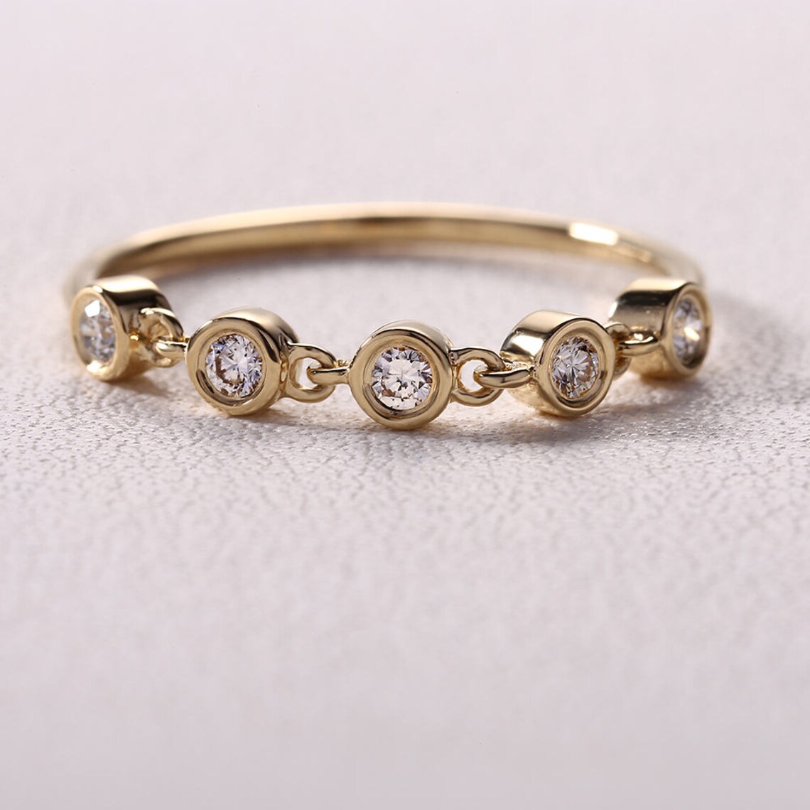 Unique Stacking Ring Bezel Set 14k Gold Five Stone Diamond | Etsy