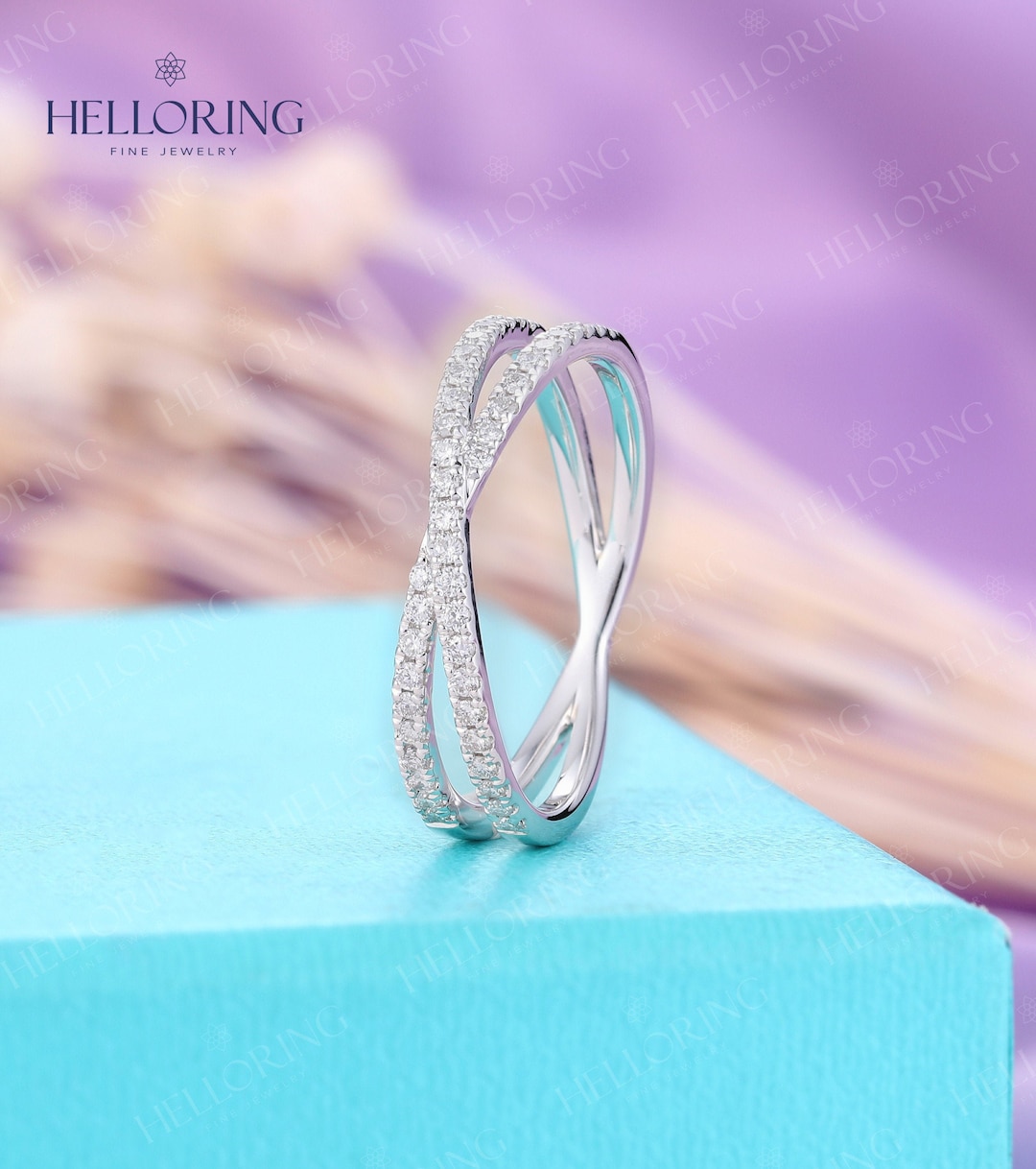 Criss Cross Diamond Wedding Band Vintage Crossover Ring Micro Pave Ring ...