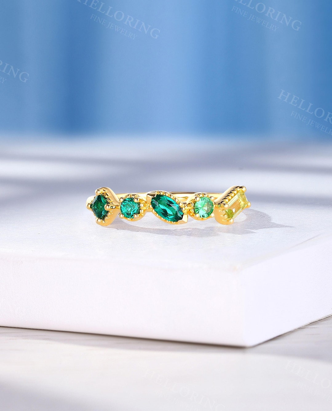 Irregular Multi-stone Gemstone Ring - Opal / Emerald / Citrine ...