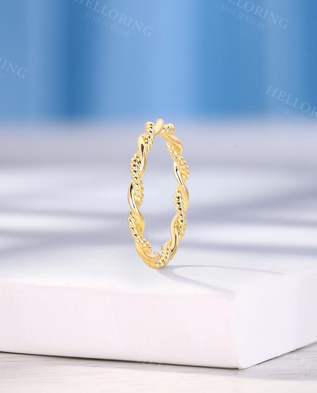 14K Gold Handcrafted Twisted Rope Ring, Elegant Minimalist Braided Band ...