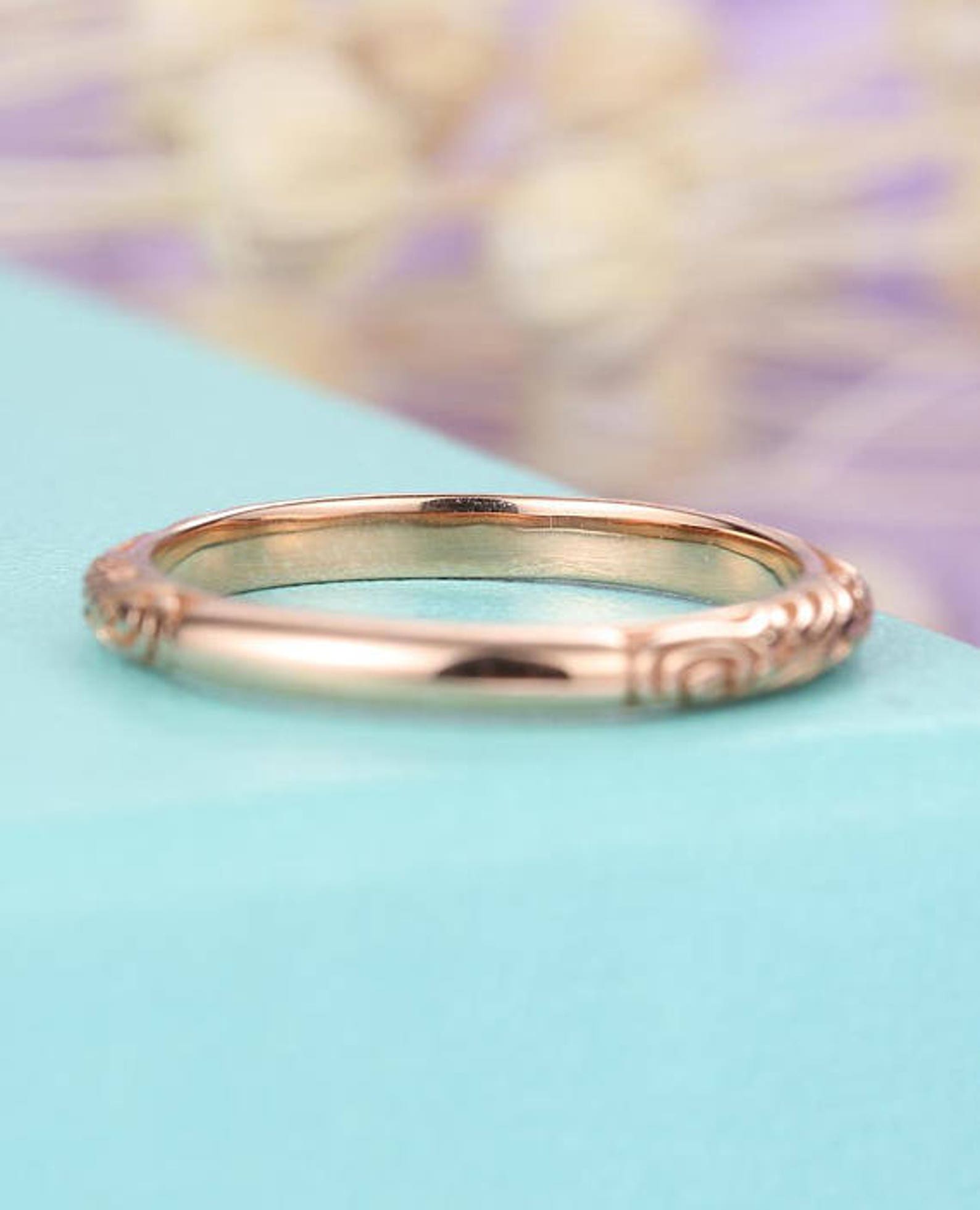 Rose Gold Wedding Band Vintage Antique Dainty Minimalist - Etsy