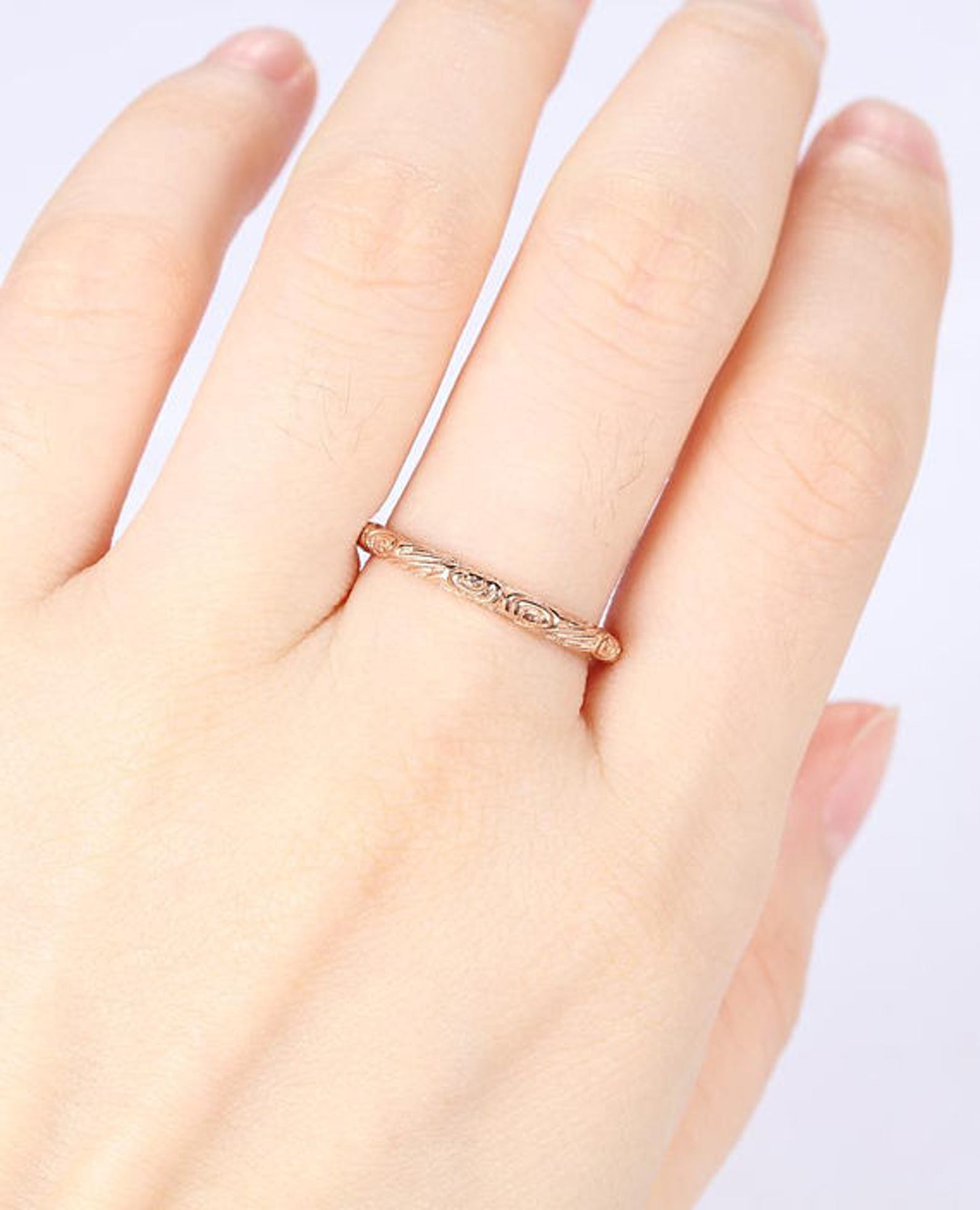 Rose Gold Wedding Band Vintage Antique Dainty Minimalist - Etsy