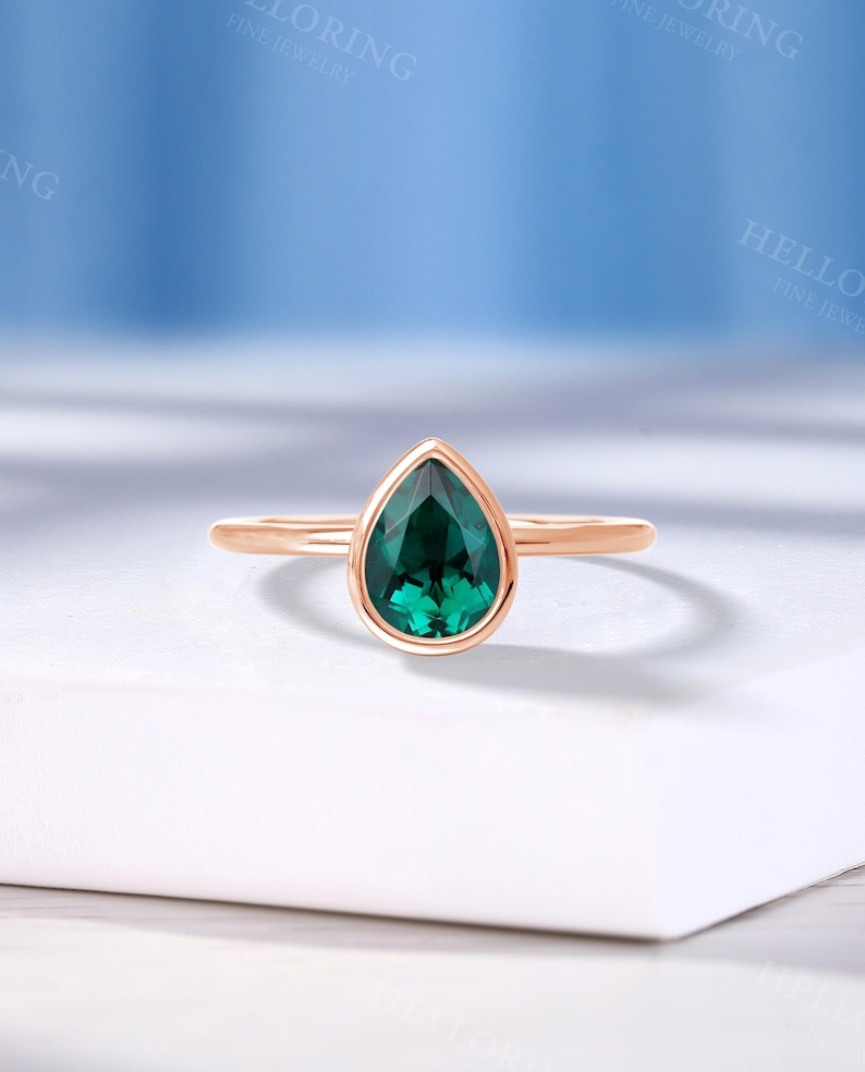 Simple Solitaire Emerald Engagement Ring, Solid Gold Promise Jewelry ...