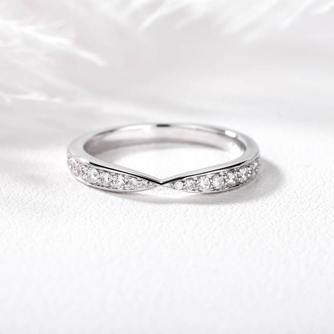 Diamond Wedding Band White Gold Stacking Ring Matching Art - Etsy