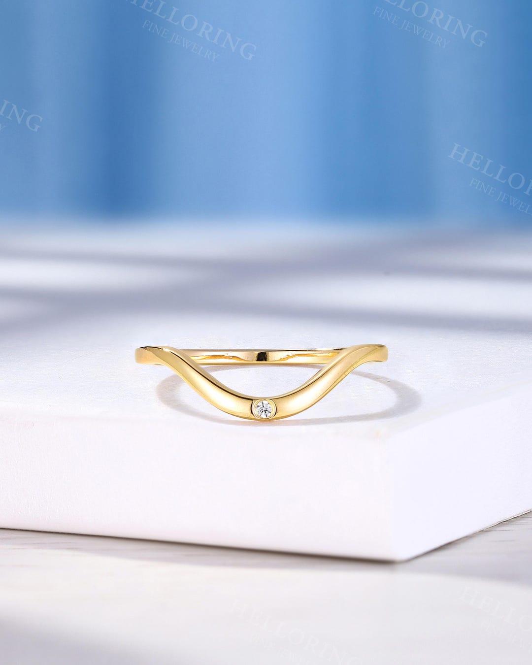 Minimalist Matching Curved Wedding Band, Lab Grown Diamond Band, Custom ...