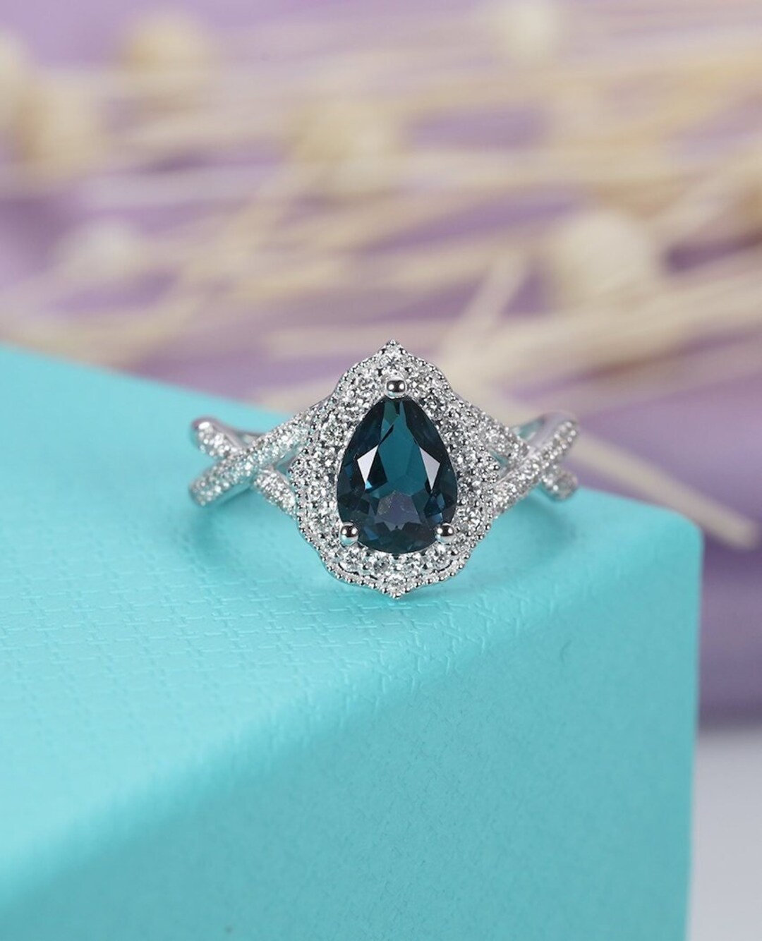 Vintage Pear Topaz Engagement Ring White Gold Pear Cut London Blue ...