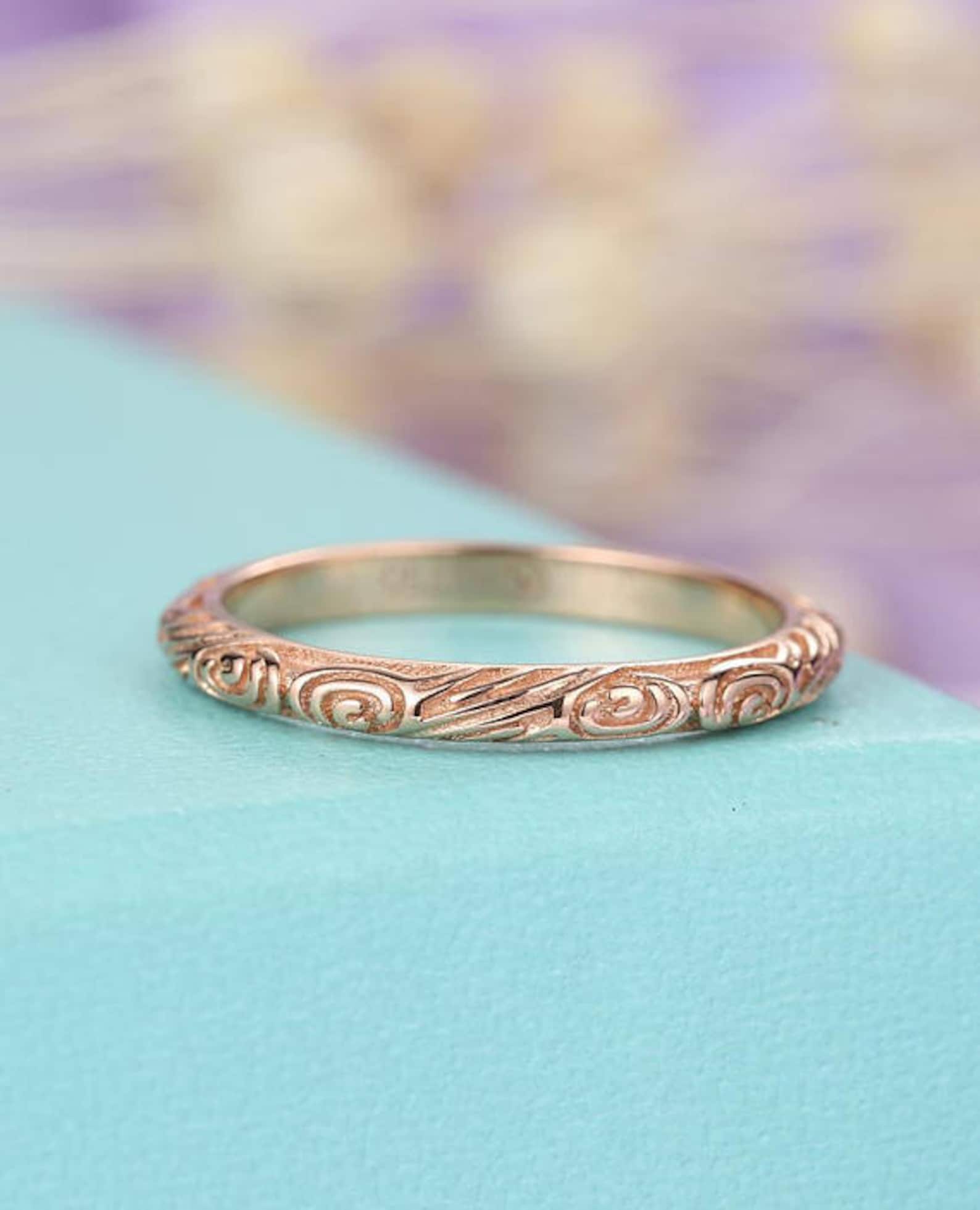 Rose Gold Wedding Band Vintage Antique Dainty Minimalist - Etsy