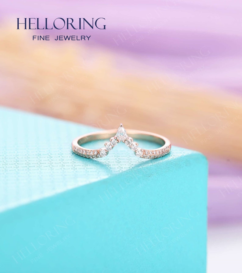 Vintage Pear Moonstone Engagement Ring Set, Twisted Half Eternity Band ...