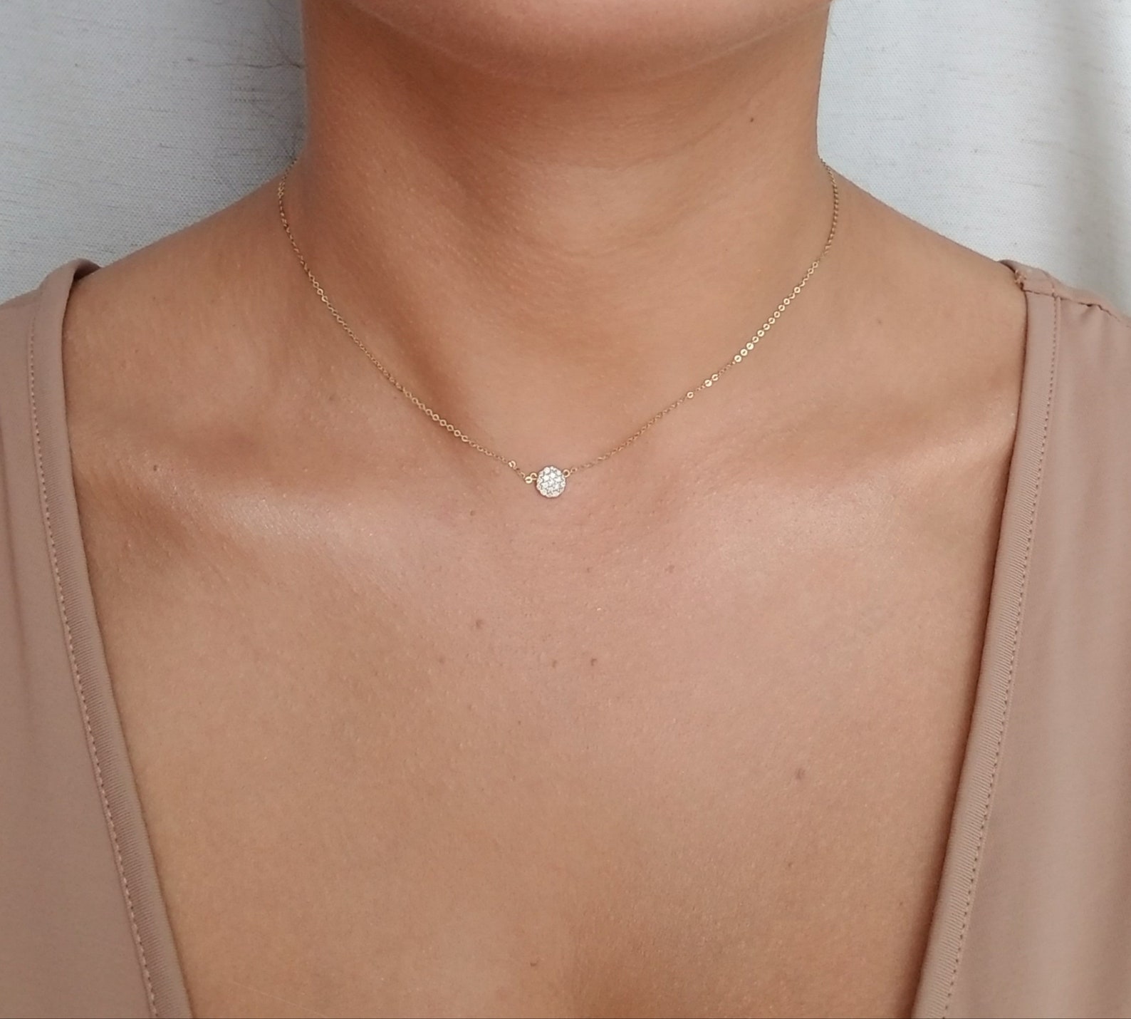 Diamond Disc Necklace in 14k Solid Gold. Fine Jewelry. Bridal | Etsy