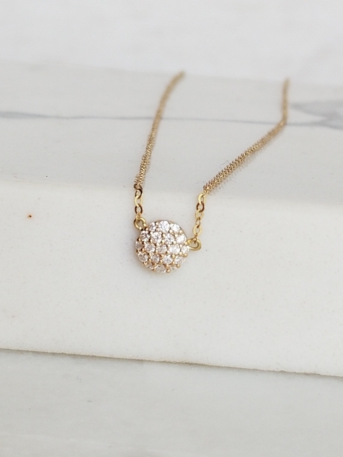 Diamond Disc Necklace in 14k Solid Gold. Fine Jewelry. Bridal | Etsy