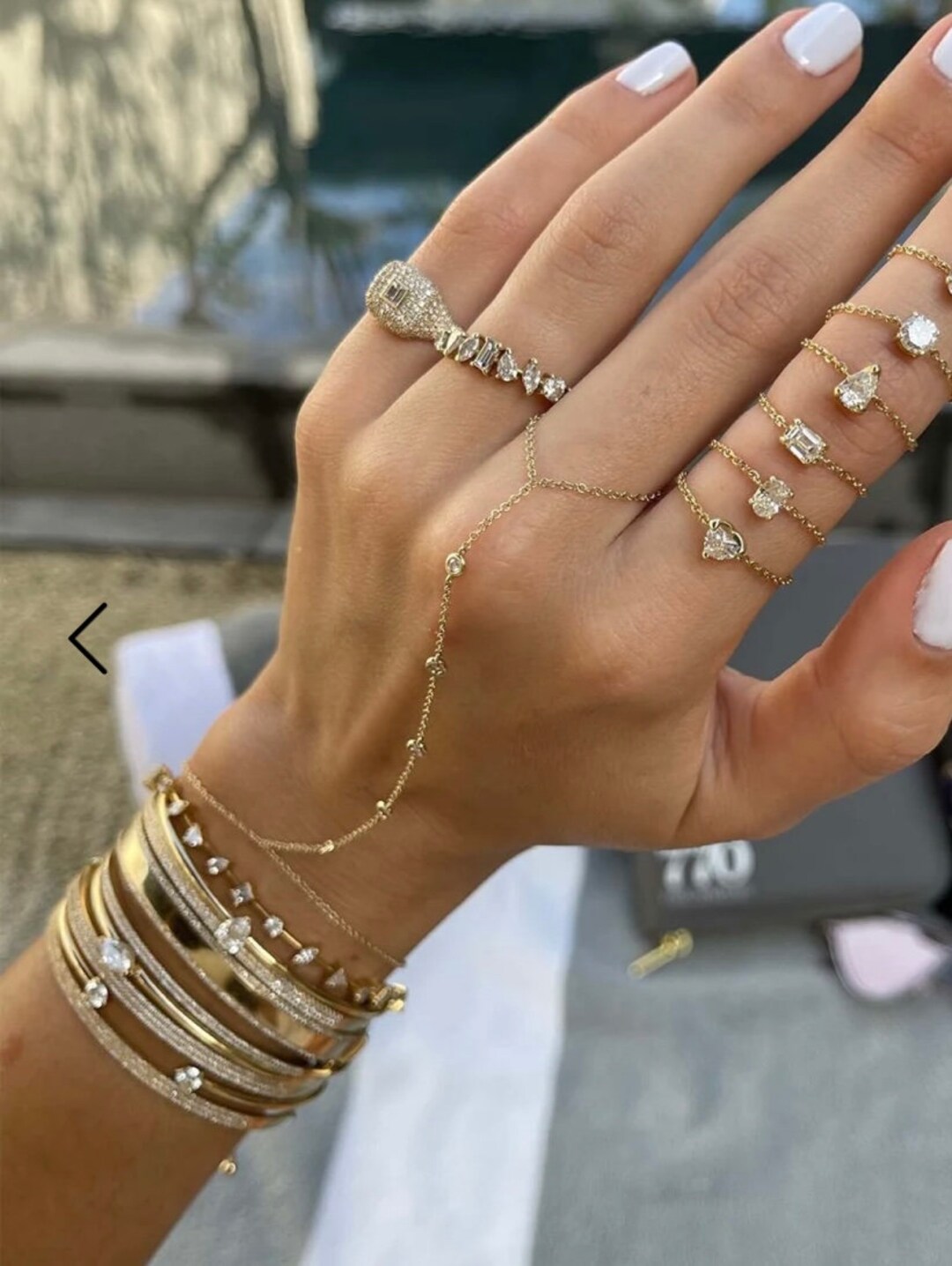 Hand Chain in 14k Yellow Gold and CZ Crystals. Adjustable - Etsy