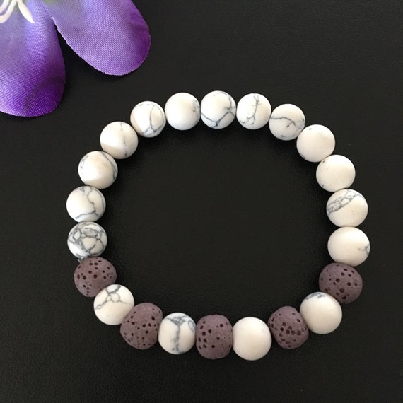 White Howlite and Purple Lava Stone Diffuser Bracelet | Etsy