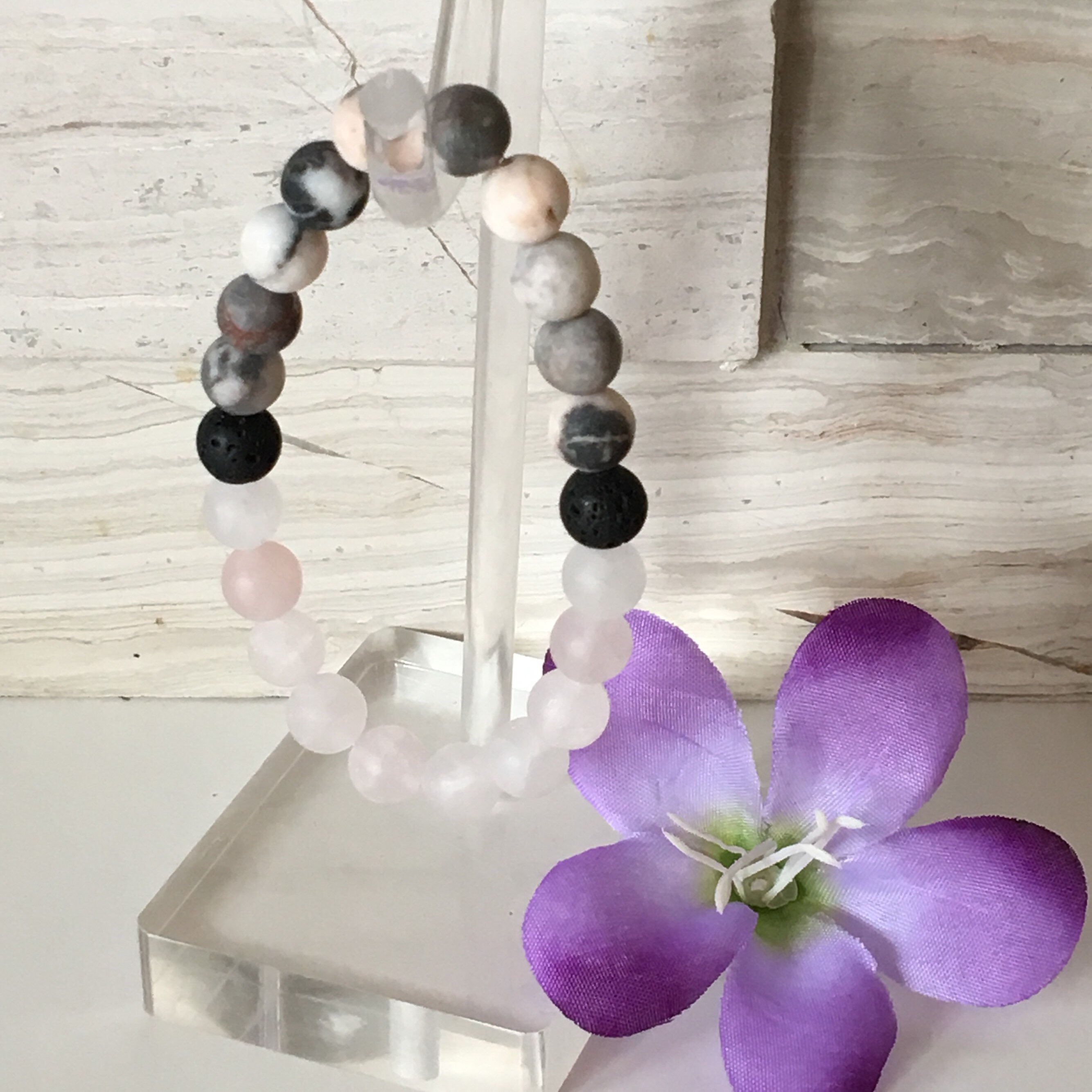 Grey & Pink Zebra Jasper and Pink Quartz Diffuser Bracelet - Etsy