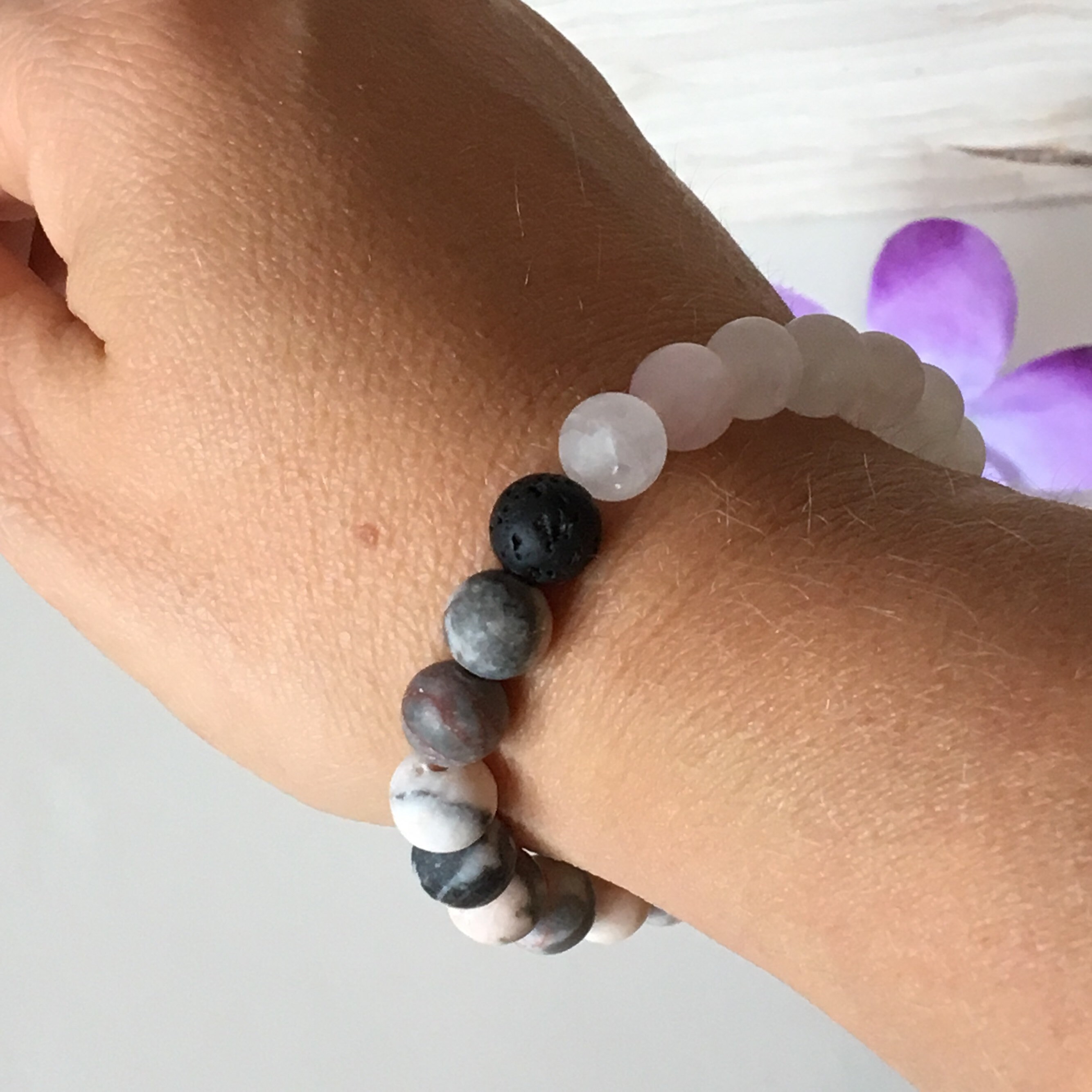 Grey & Pink Zebra Jasper and Pink Quartz Diffuser Bracelet - Etsy