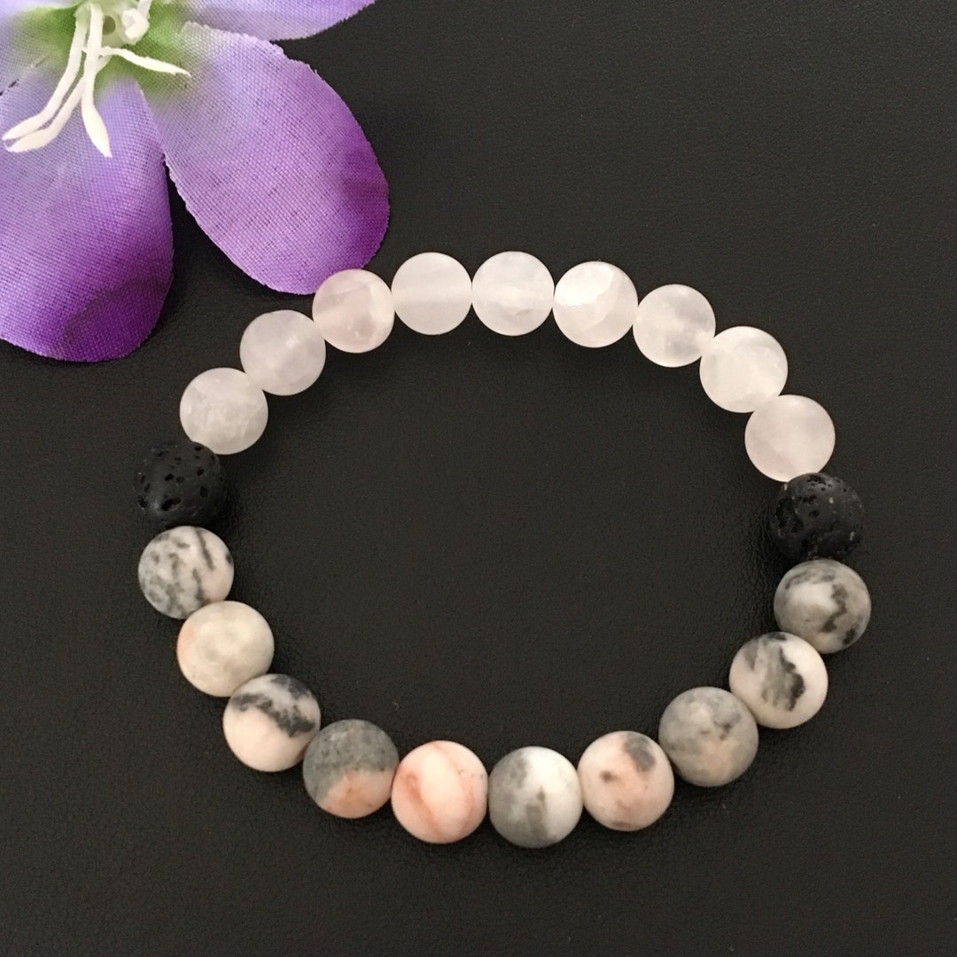 Grey & Pink Zebra Jasper and Pink Quartz Diffuser Bracelet - Etsy