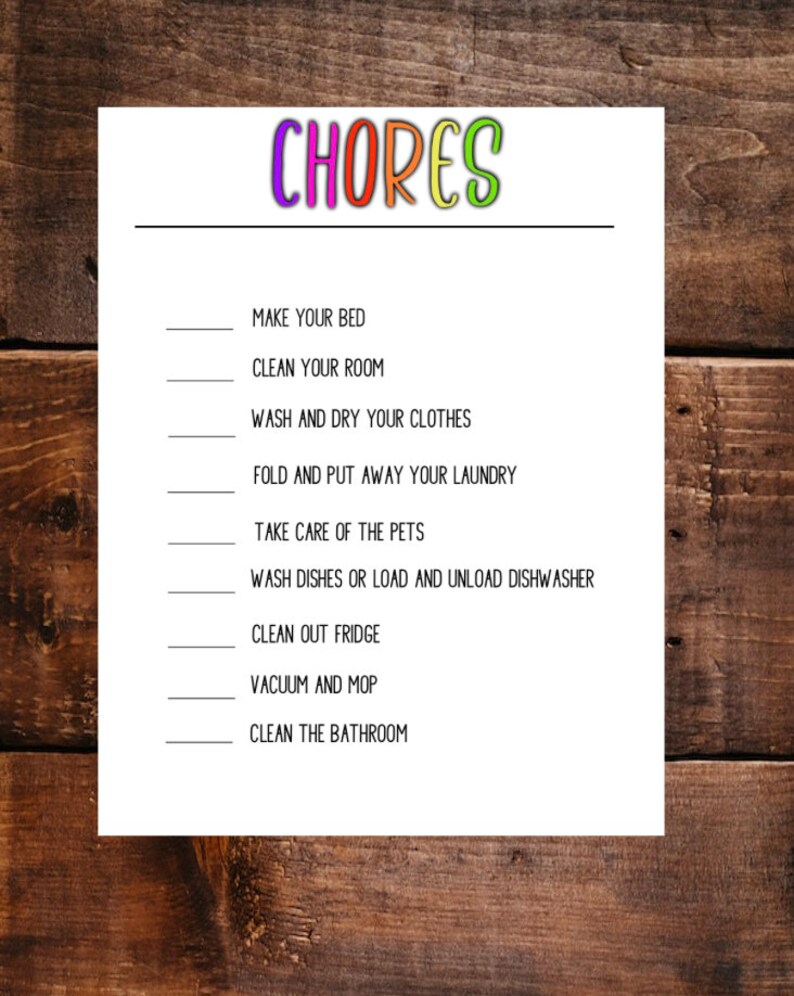 9 12 Year Old CHORE LIST CUSTOMIZABLE Editable Chore List Etsy