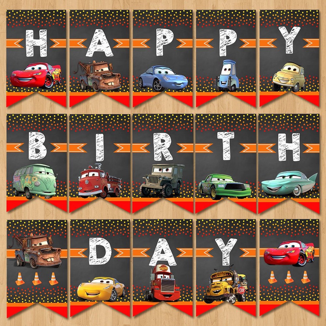 Disney Cars Happy Birthday Banner Chalkboard Red Lightning Mcqueen ...
