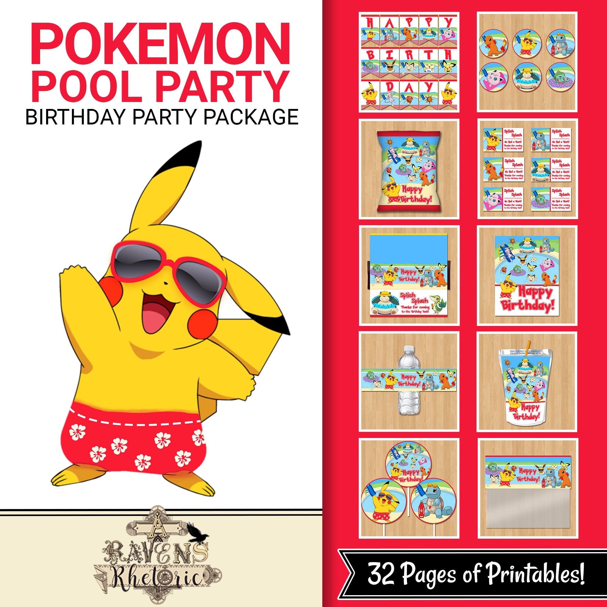 Pokemon Pool Party Birthday Party Package Pokemon Birthday | Etsy