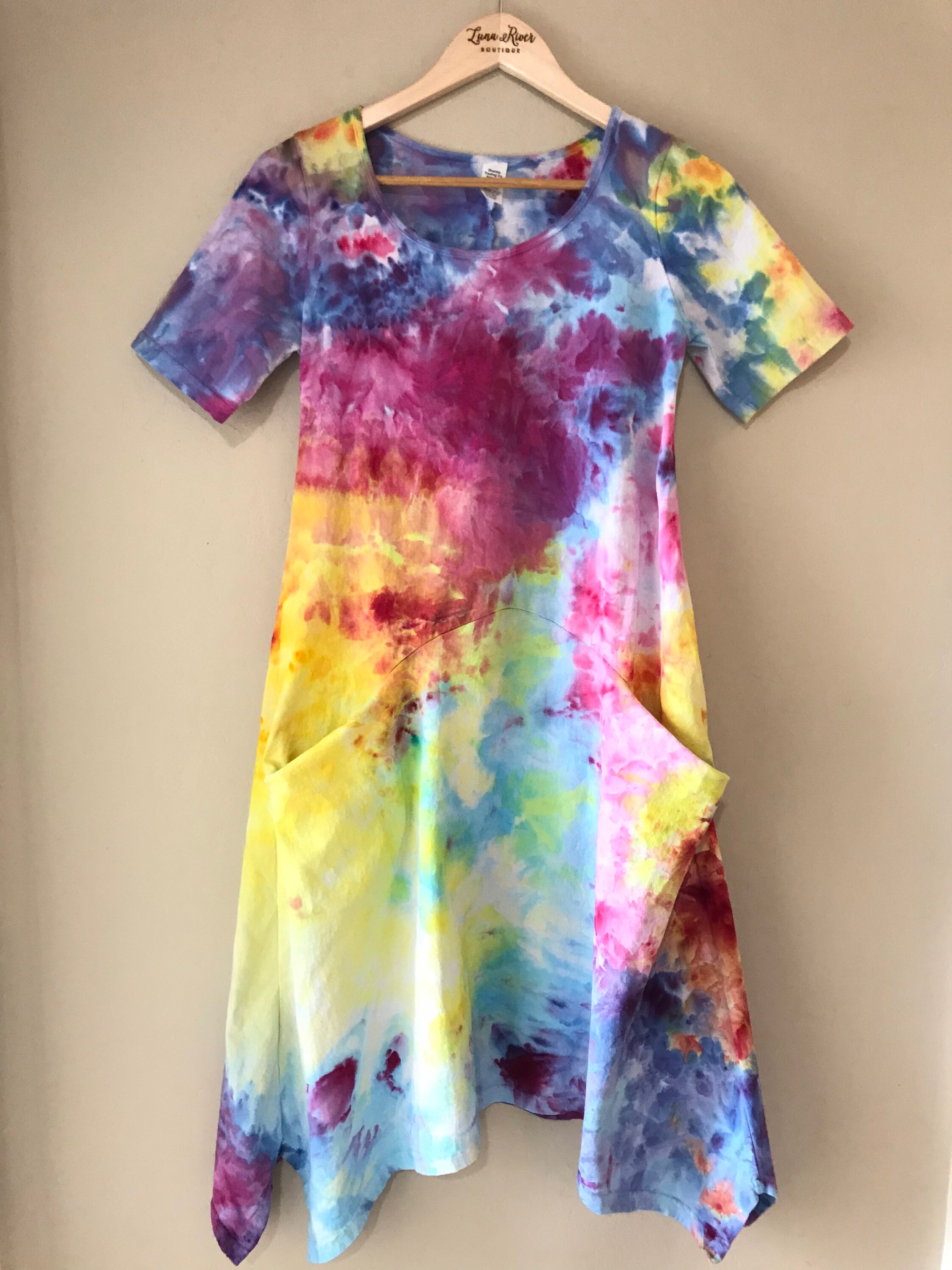 Tie Dye Dress Pockets Flowy Rainbow Pastel Bright Women's - Etsy