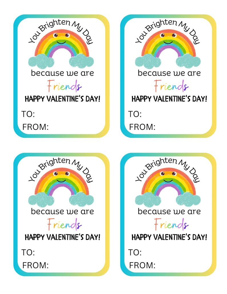 Printable Valentine's Day Cards for Kids, Rainbow Theme, Instant ...