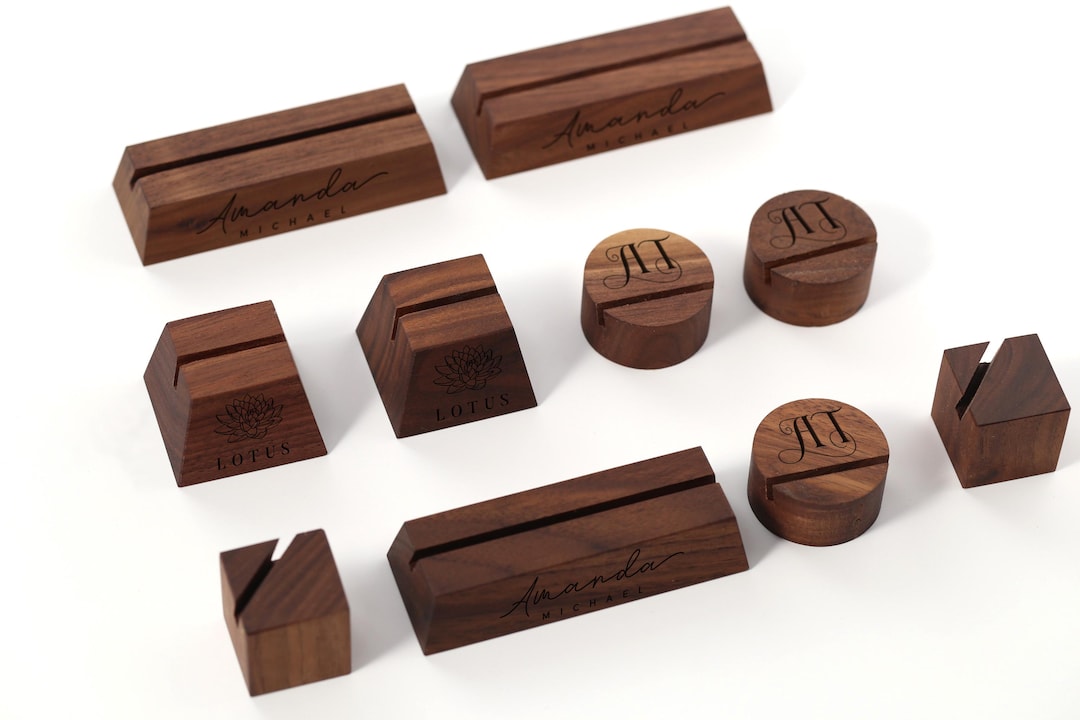 Custom Engraved Walnut Wood Card Holder, Party Table Decor, Name Tags ...