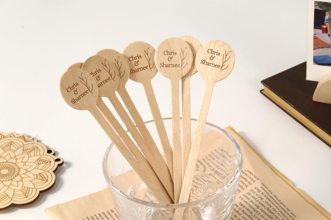 Custom Name Drink Stirrers With Leaf, Personalized Drink Stirrer ...