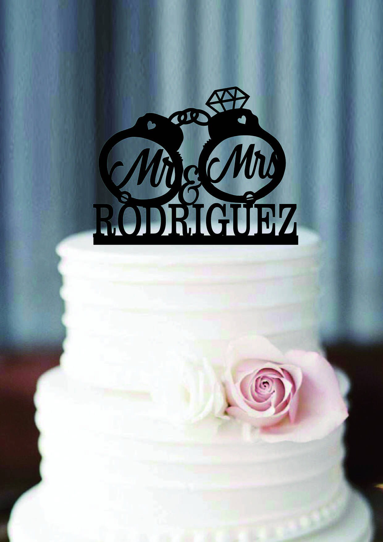 Handcuffs With Names Wedding Caketopper/ Customized Mr and Mrs Wedding ...