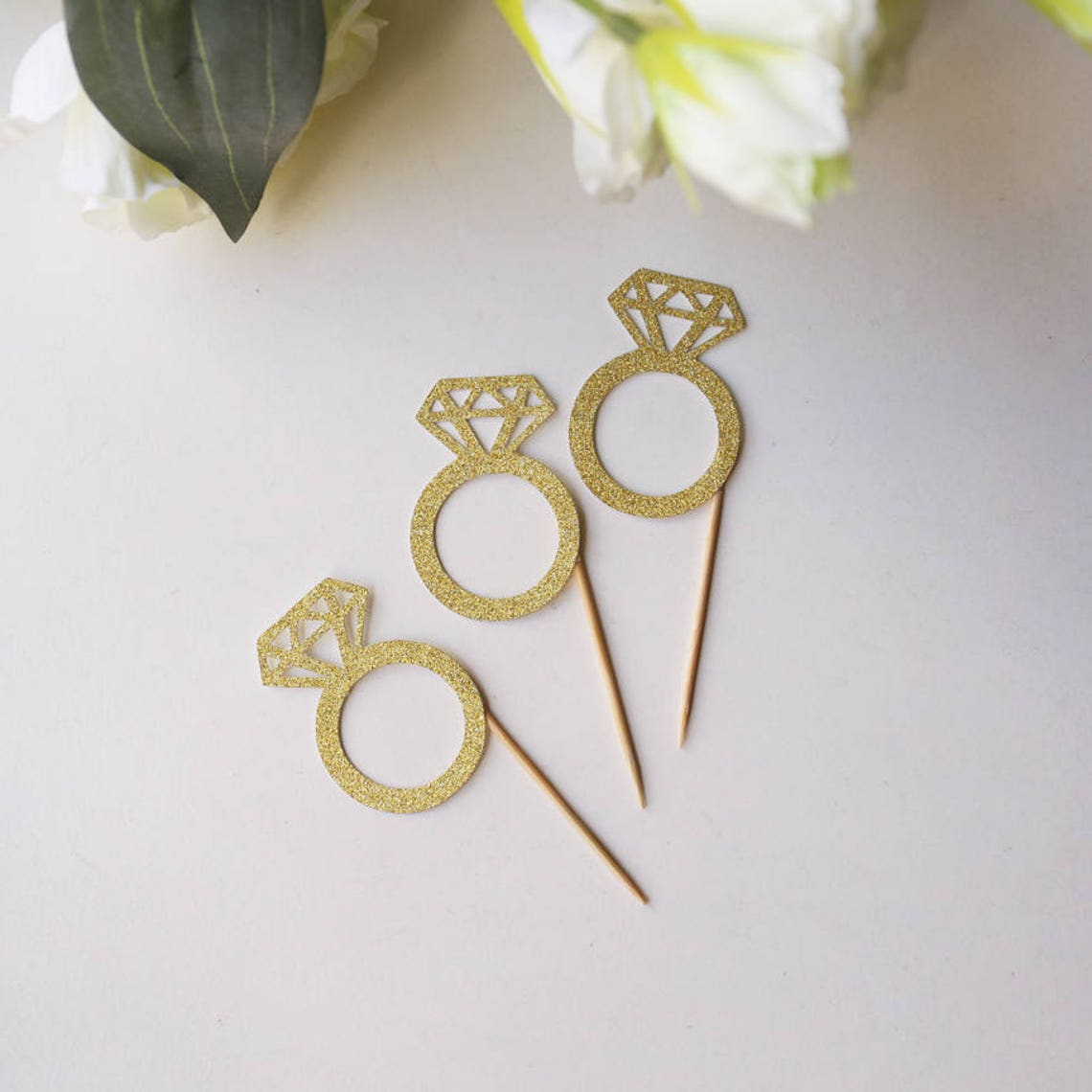 Diamond Rings cupcake Toppers /glitter gold wedding cake | Etsy