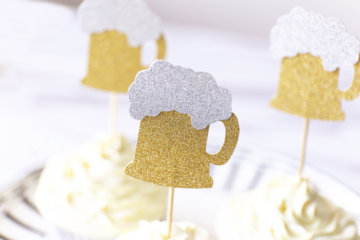 Beer Cupcake Toppers/happy Beerday/ Glitter Gold Beer - Etsy