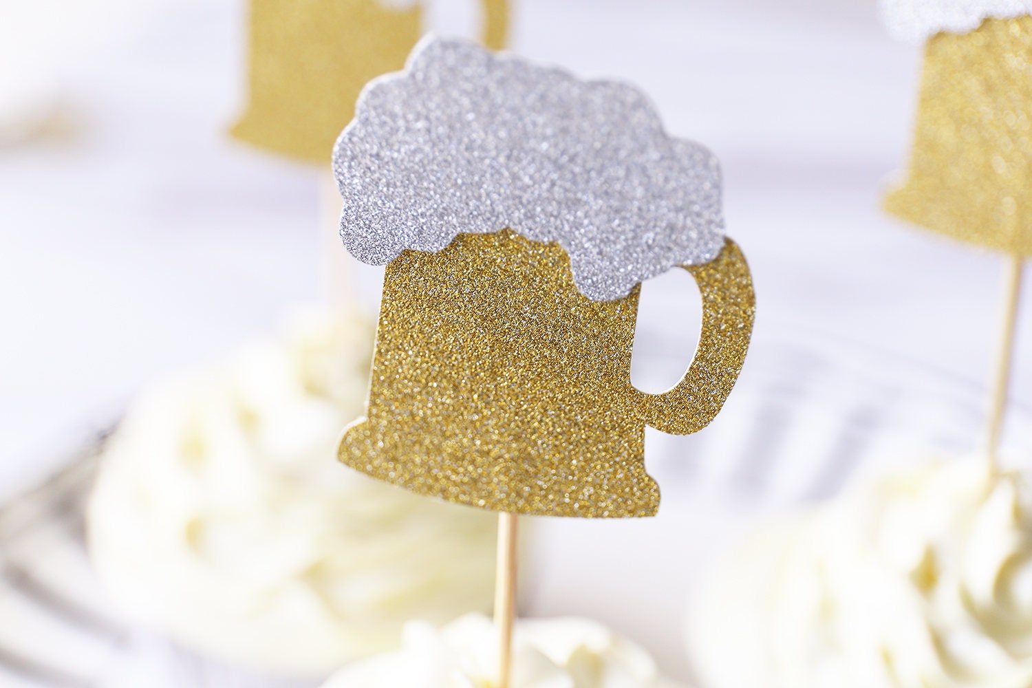 Beer Cupcake Toppers/happy Beerday/ Glitter Gold Beer - Etsy