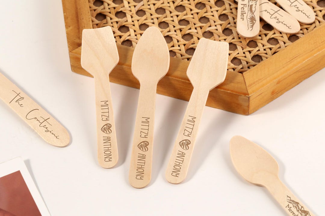 Custom Engraved Name Wood Utensils, Wooden Dessert Spoons, Personalized ...
