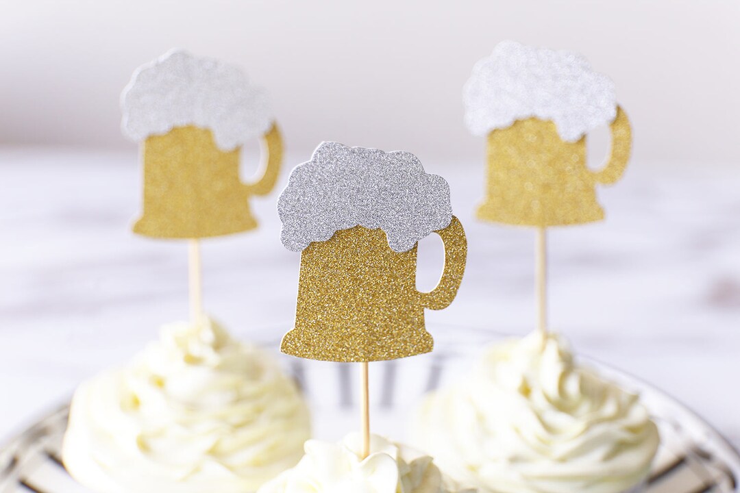 Beer Cupcake Toppers/happy Beerday/ Glitter Gold Beer - Etsy