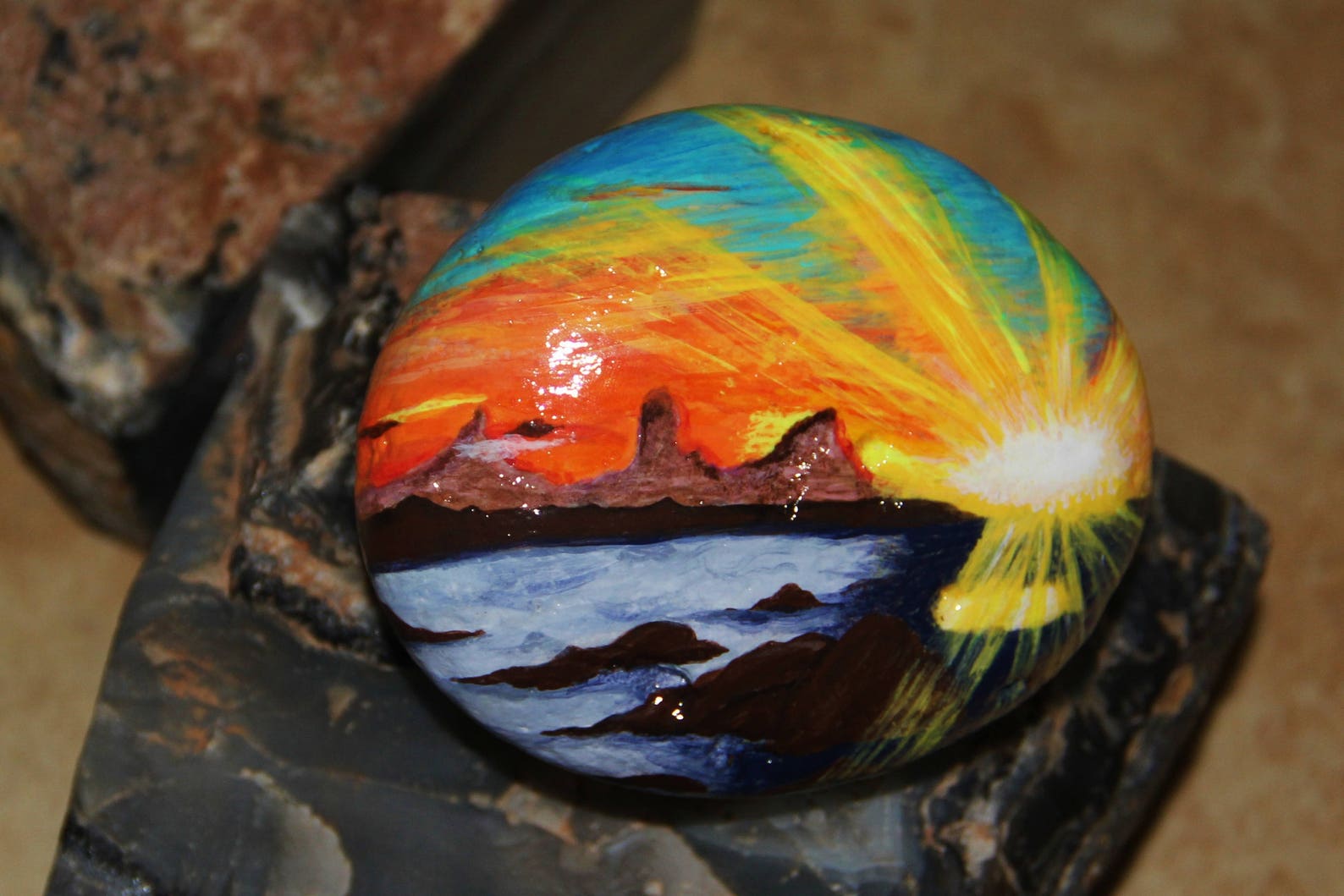 Mountain Scene Sunset Stone - Etsy