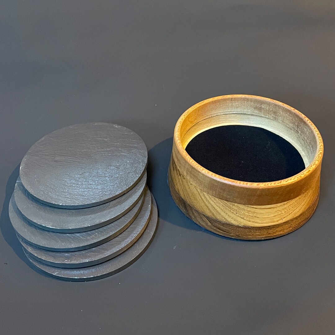 Welsh Slate Plain Coasters in Holder Hardwood Surround - Etsy
