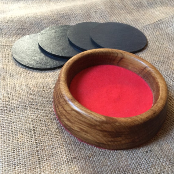 Welsh Slate Coasters in Holder Hardwood Surround Handmade - Etsy