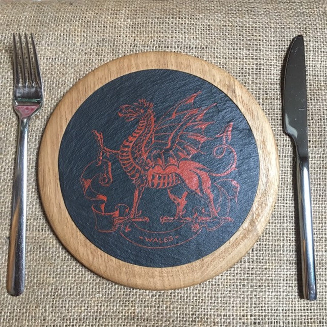 Welsh Slate Dragon Coaster in Hardwood Surround Place - Etsy