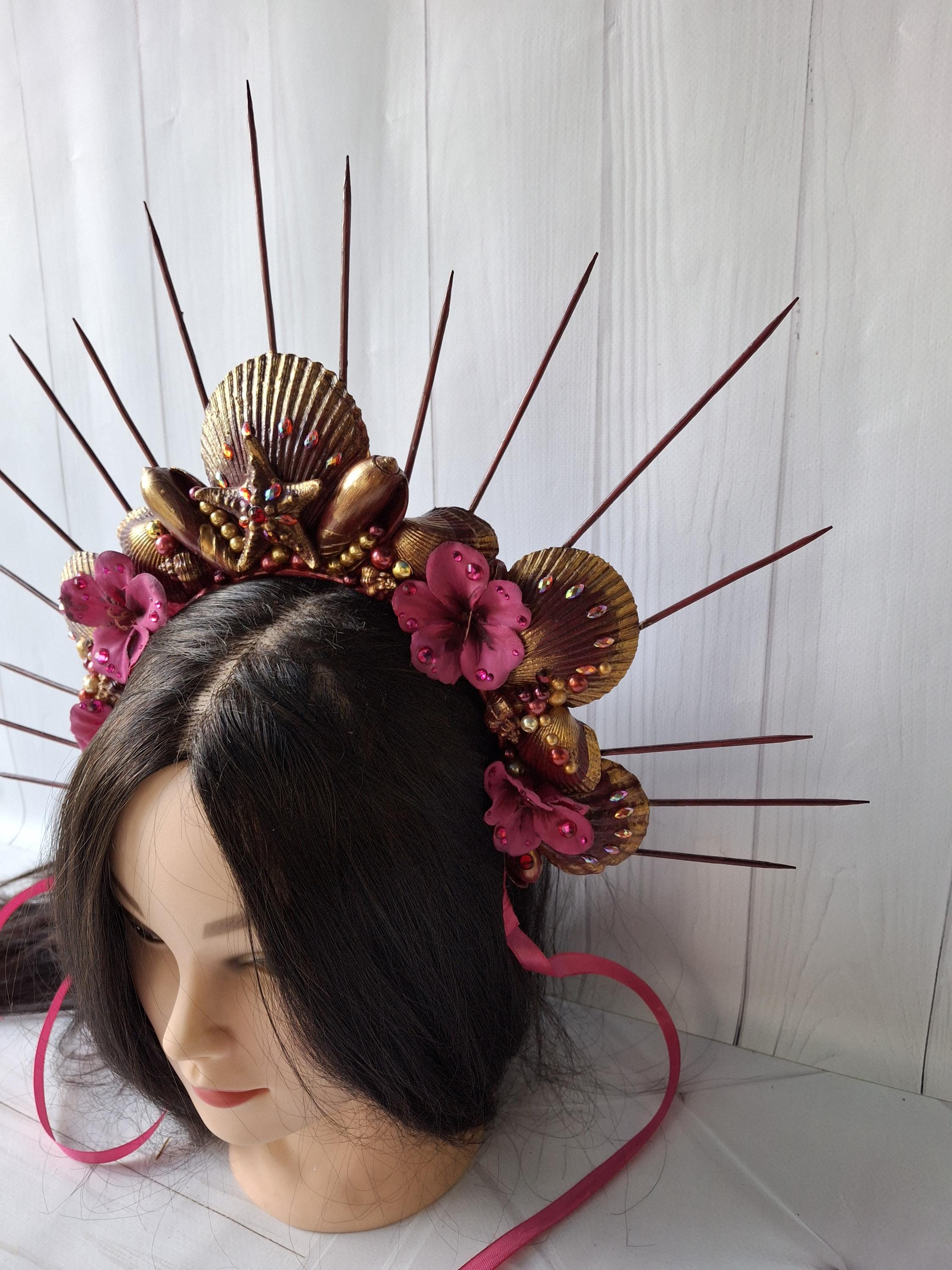 Burgundy Mermaid Crown Seashell Flower Siren Headpiece Sea Queen Halo ...