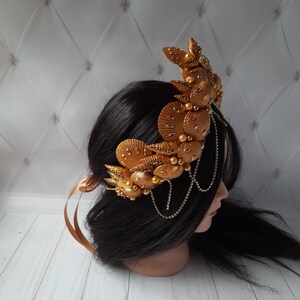 Gold Mermaid Crown Tiara for Women Seashell Siren Headpiece Sea Queen ...