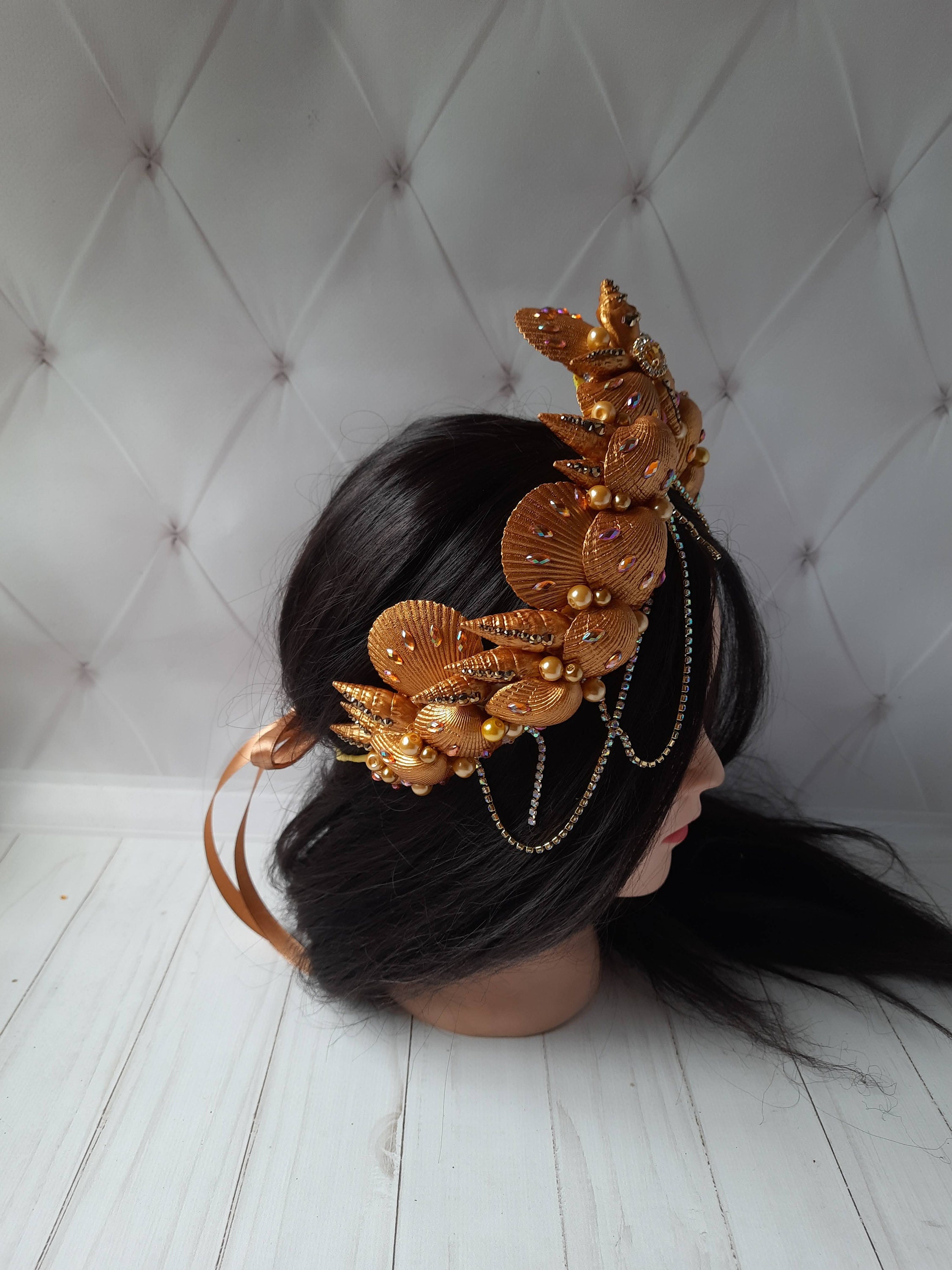 Gold Mermaid Crown Tiara for Women Seashell Siren Headpiece Sea Queen ...