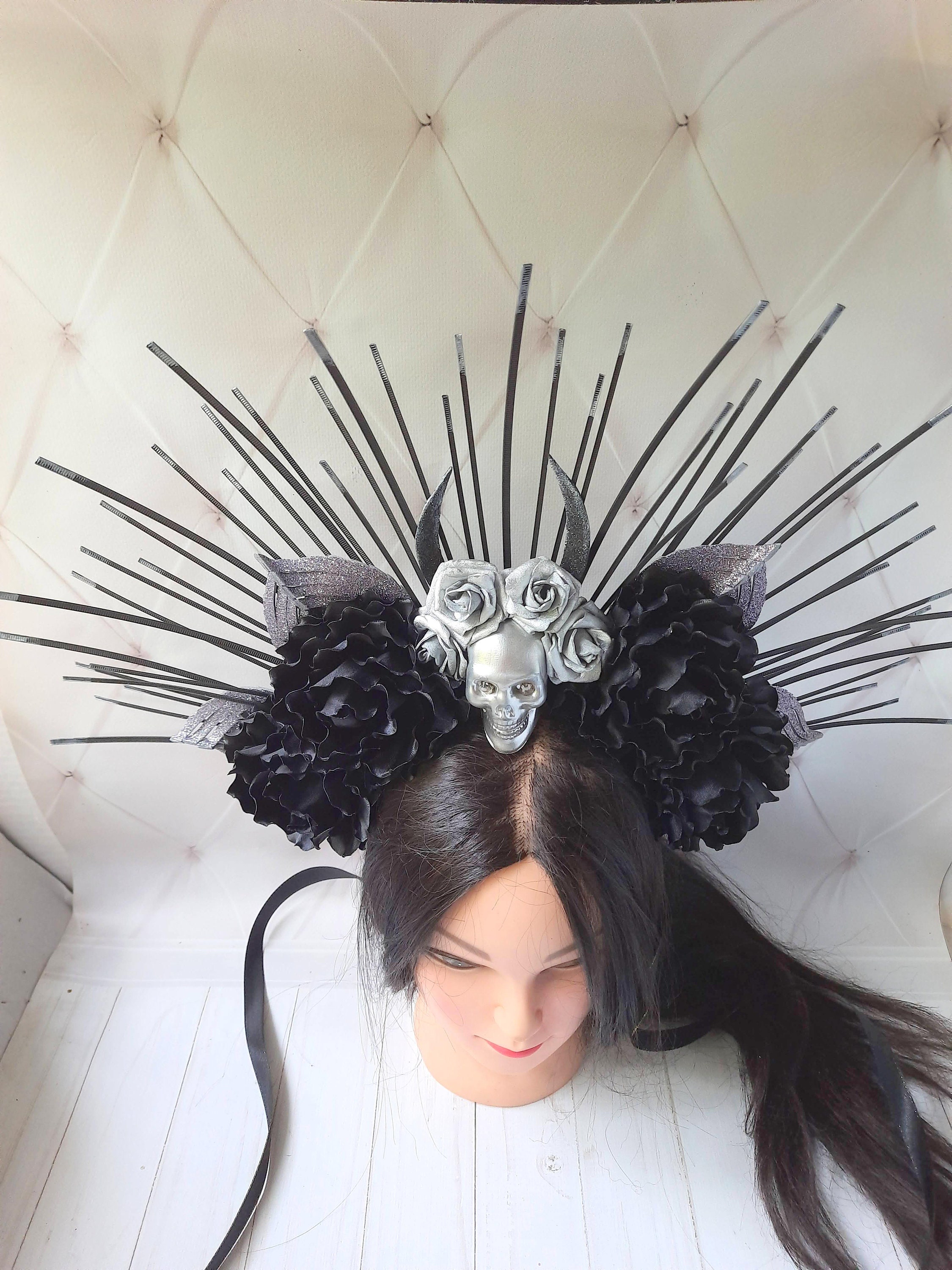Silver Skull Goth Crown Spiked Gothic Headpiece Black Halo - Etsy