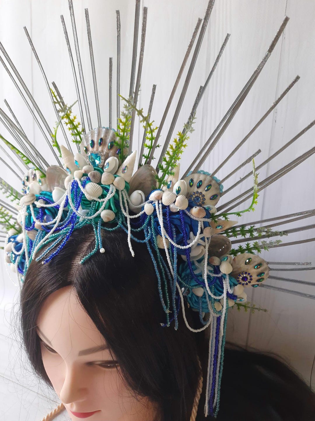 Blue Mermaid Halo Crown for Adult Seashell Siren Headpiece Sea Queen ...