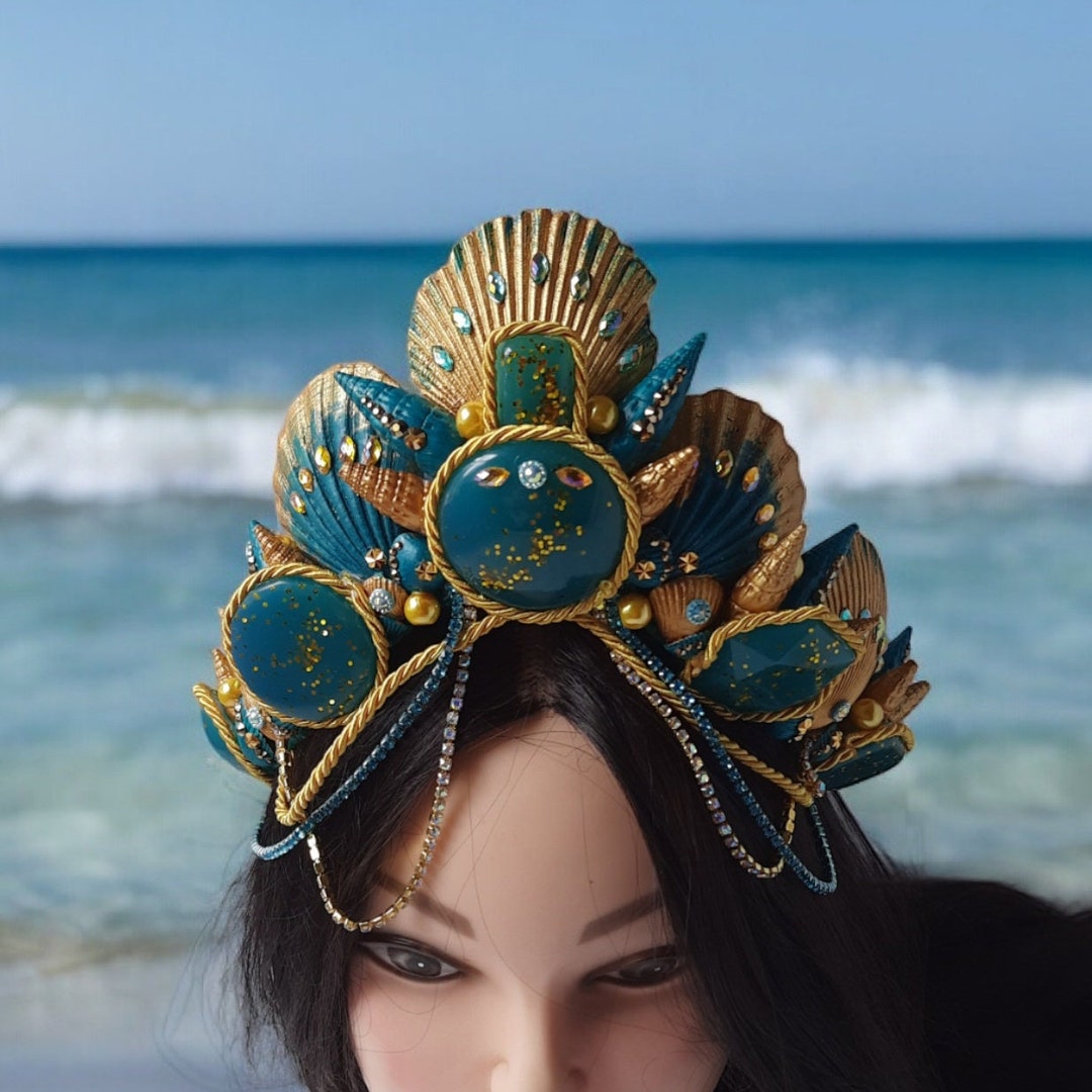 Gree Mermaid Crown Emerald Mermaid Tiara for Women Seashell Siren ...