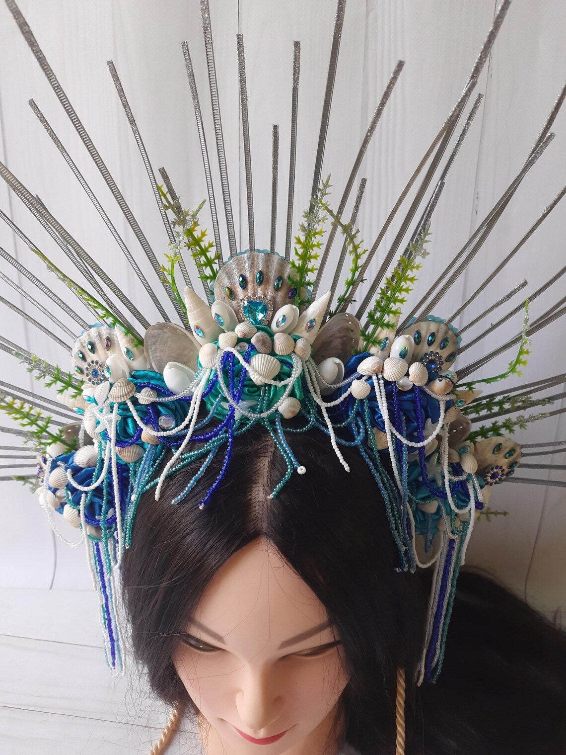 Blue Mermaid Halo Crown for Adult Seashell Siren Headpiece Sea Queen ...