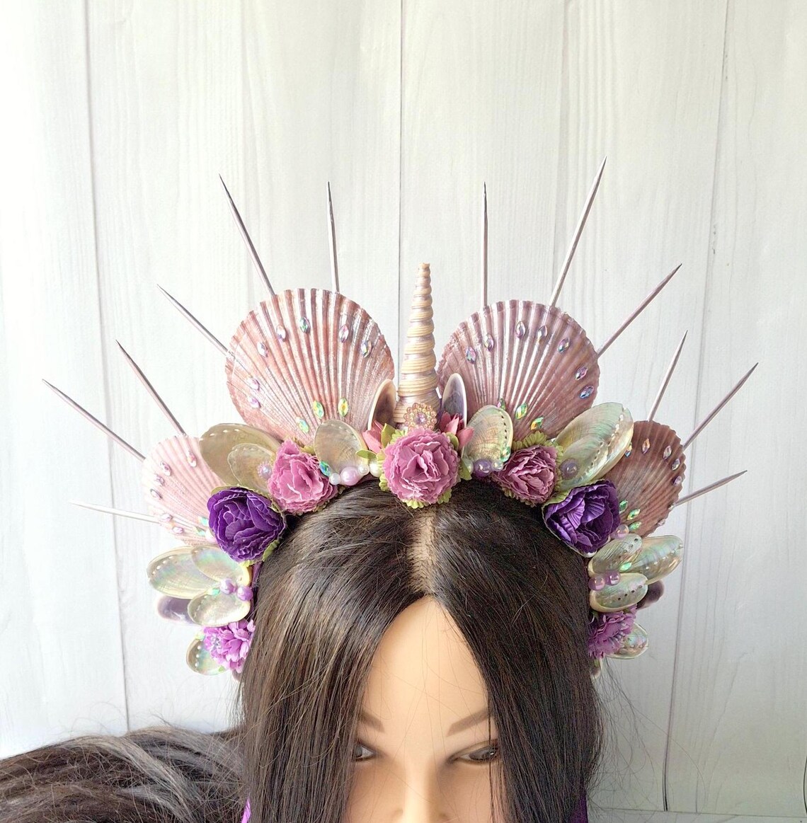 Purple Mermaid Crown for Adult Seashell Siren Headpiece Sea Queen Halo ...
