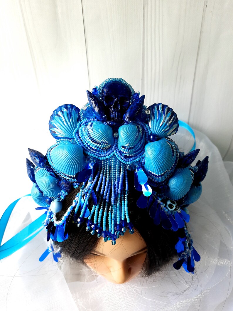 Blue Siren Headpiece Skull Mermaid Tiara for Women Seashell Mermaid ...