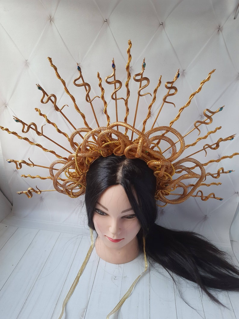 Medusa Headpiece Snake Goddess Crown Gold Halo Crown Medusa Cosplay ...