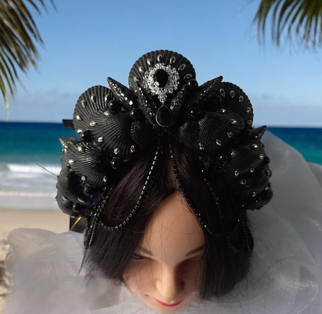Black Mermaid Crown Tiara for Women Seashell Siren Headpiece Sea Queen ...
