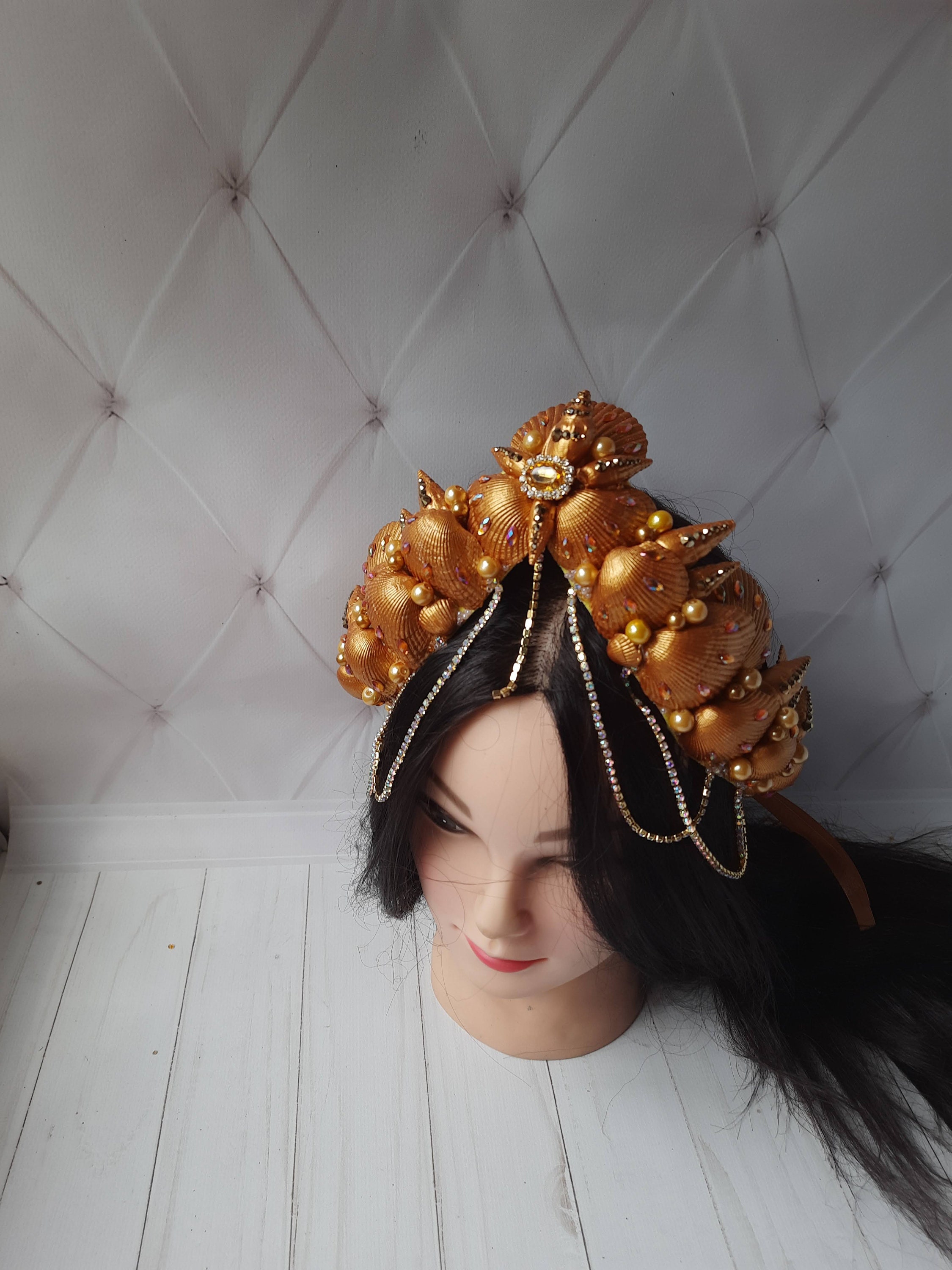 Gold Mermaid Crown Tiara for Women Seashell Siren Headpiece Sea Queen ...