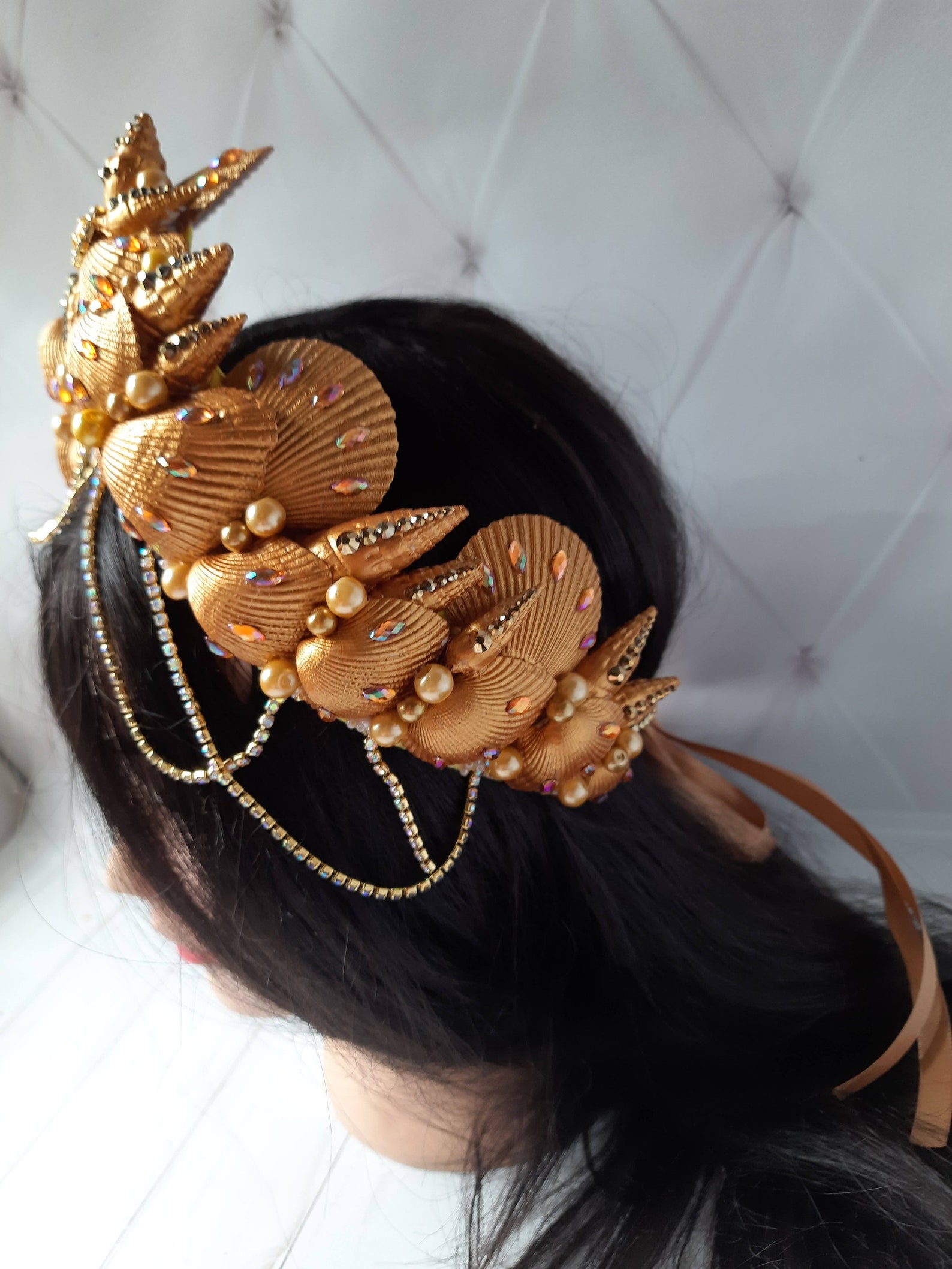 Gold Mermaid Crown Tiara for Women Seashell Siren Headpiece Sea Queen ...