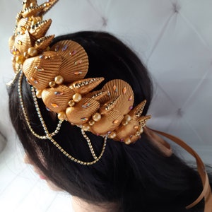 Gold Mermaid Crown Tiara for Women Seashell Siren Headpiece Sea Queen ...